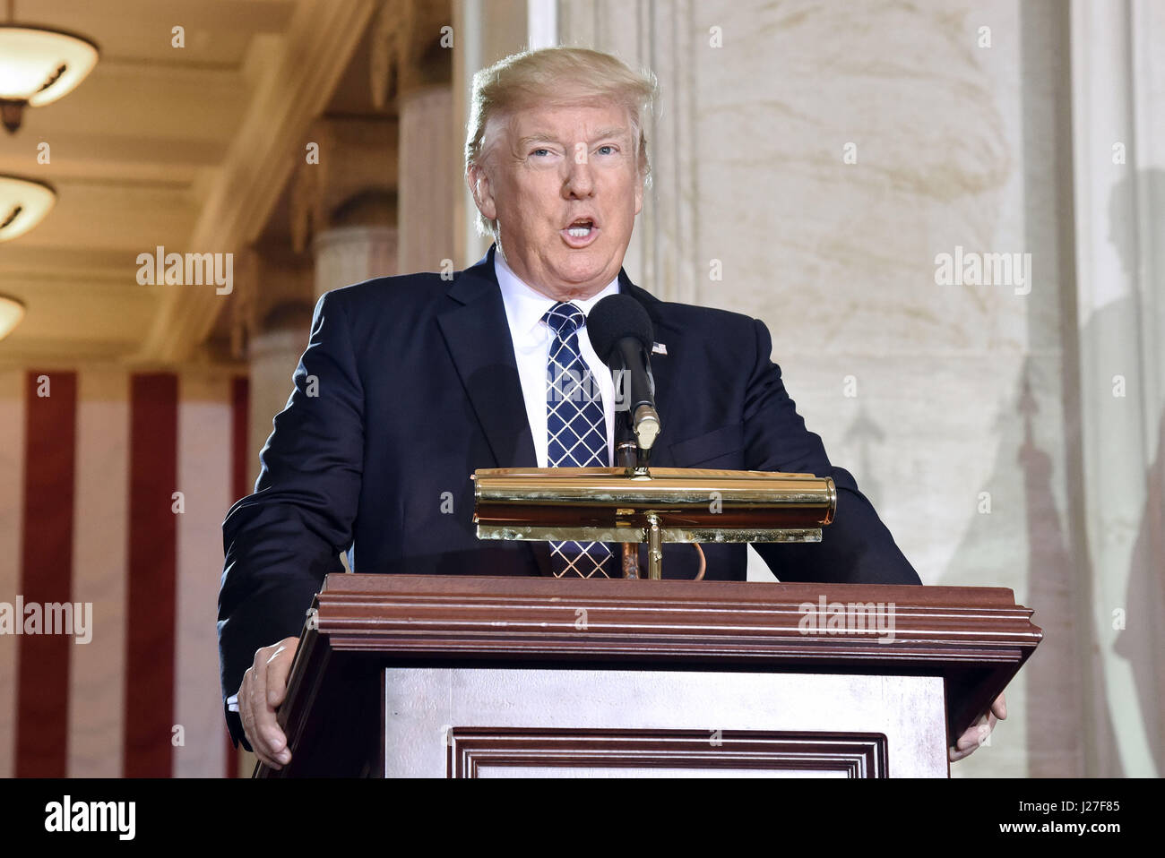 United States President Donald J. Trump makes remarks at the National ...