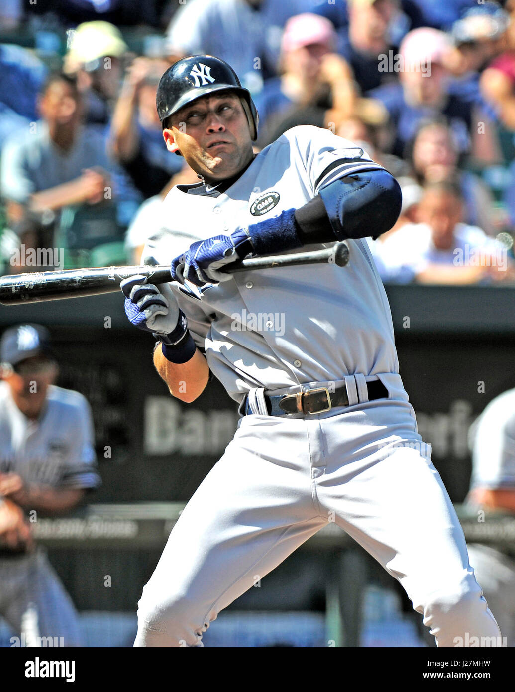 New York Yankees shortstop Derek Jeter (2) is brushed back by a pitch ...