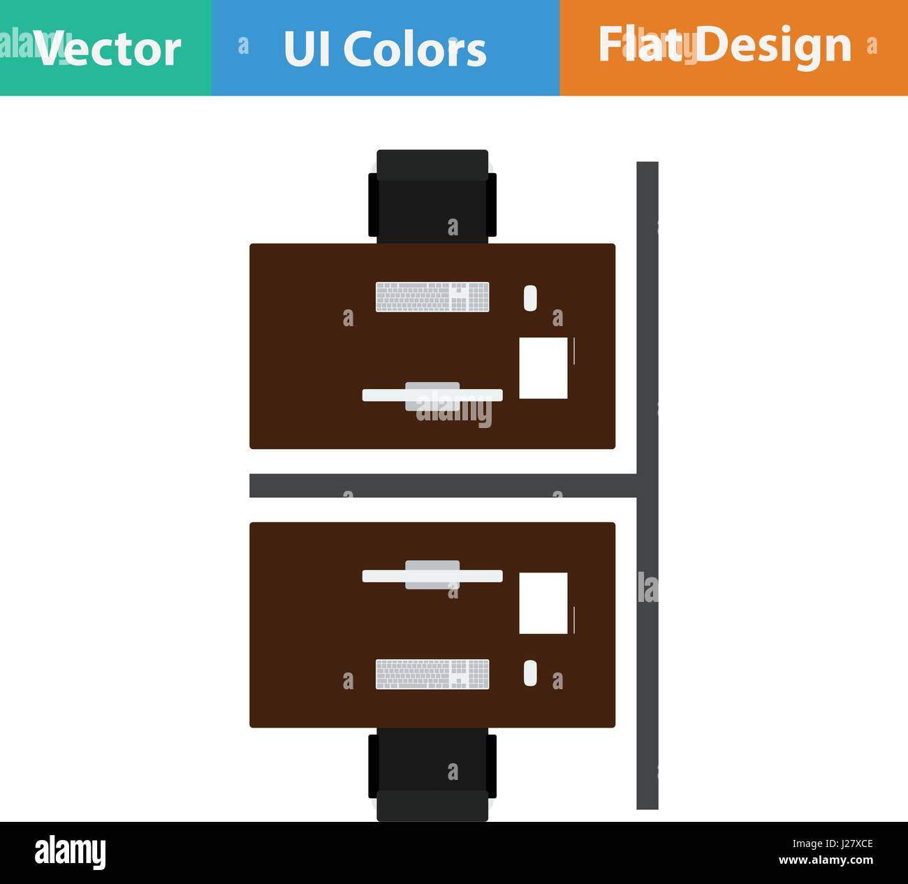 Office table top view icon. Flat design. Vector illustration Stock ...