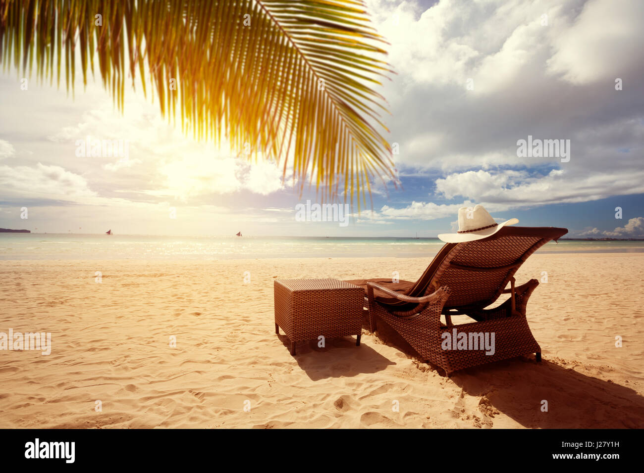 Luxury sunbeds on the beach, summer vacation Stock Photo - Alamy