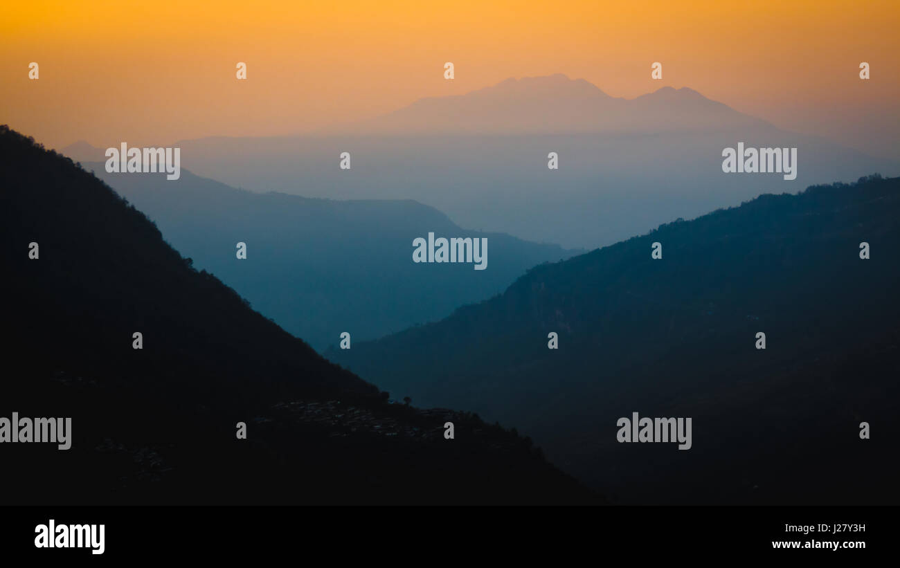 Nepal, March 2017: Layers of hazy mountains fading into the distance at ...