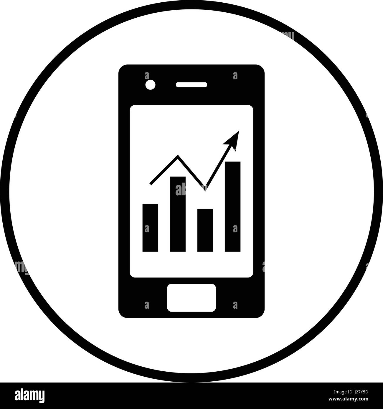 Smartphone with analytics diagram icon. Thin circle design. Vector ...