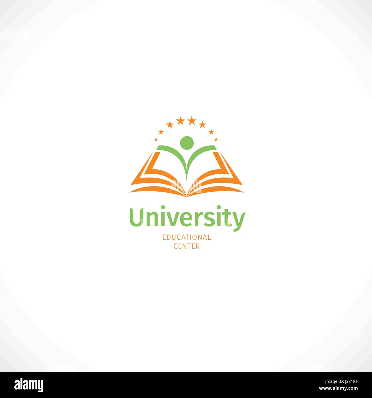 Isolated abstract green and orange color open book with human ...