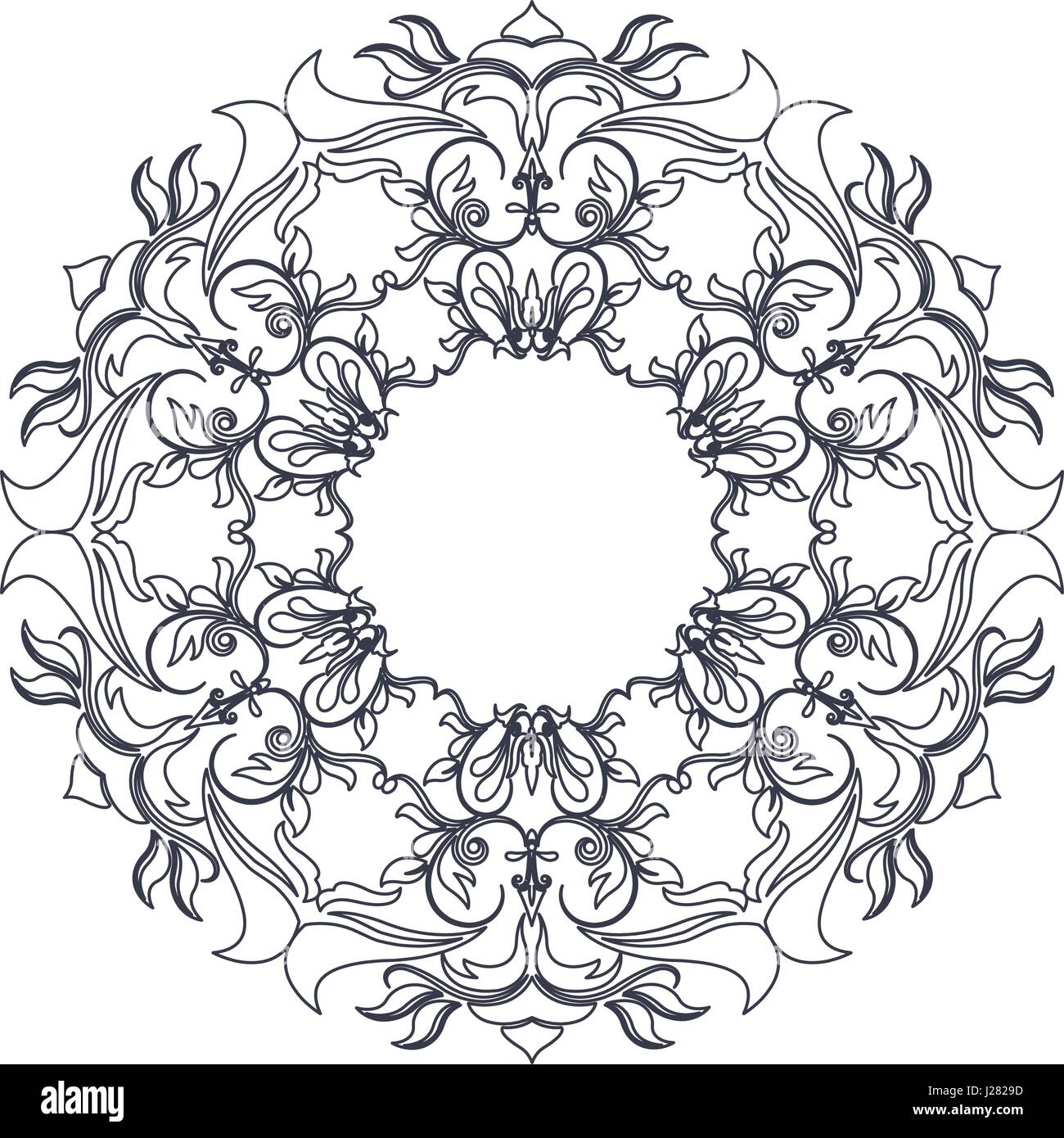 round decorative frame flourish calligraphy monochrome Stock Vector ...