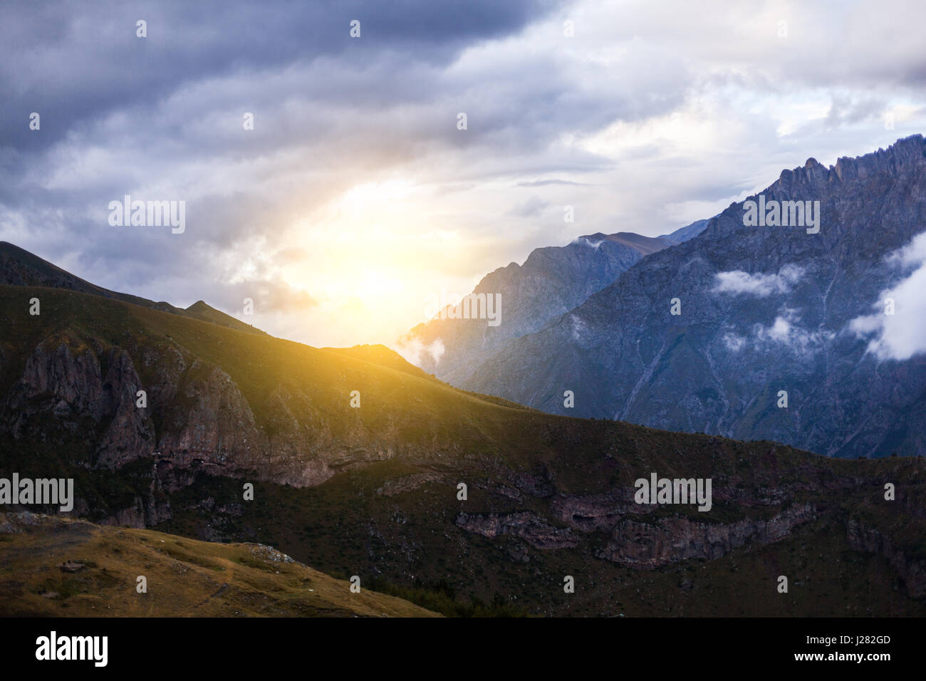 ountain panoramic view on a evening. Beautiful evening mountain ...