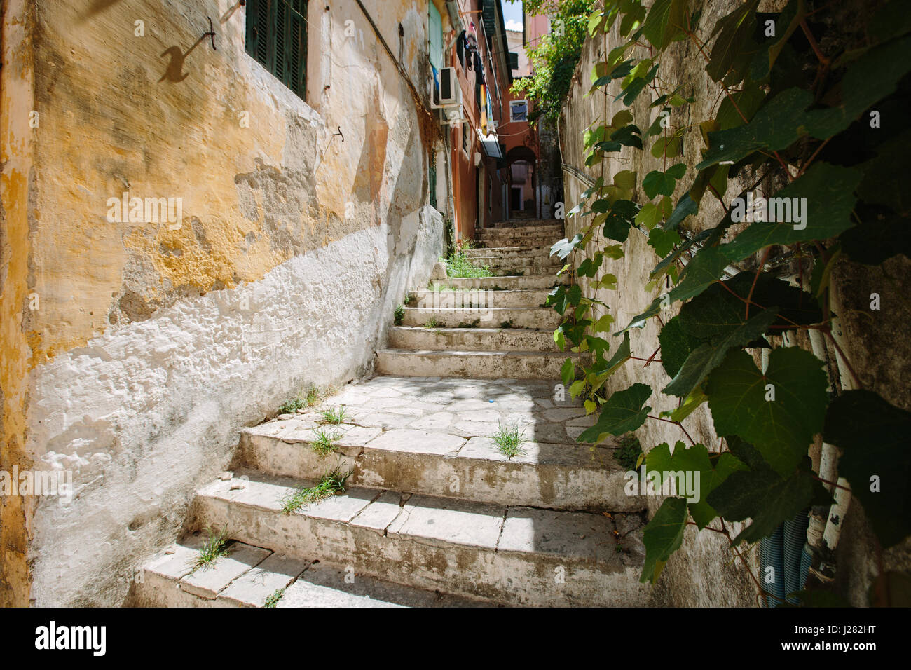 Beautiful old street on Corfu, Greece Stock Photo - Alamy