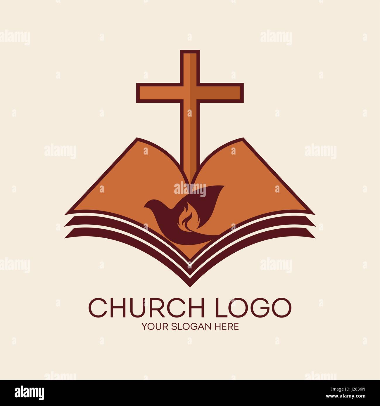 Church logo. The cross of Jesus, the open bible and the dove - a symbol ...
