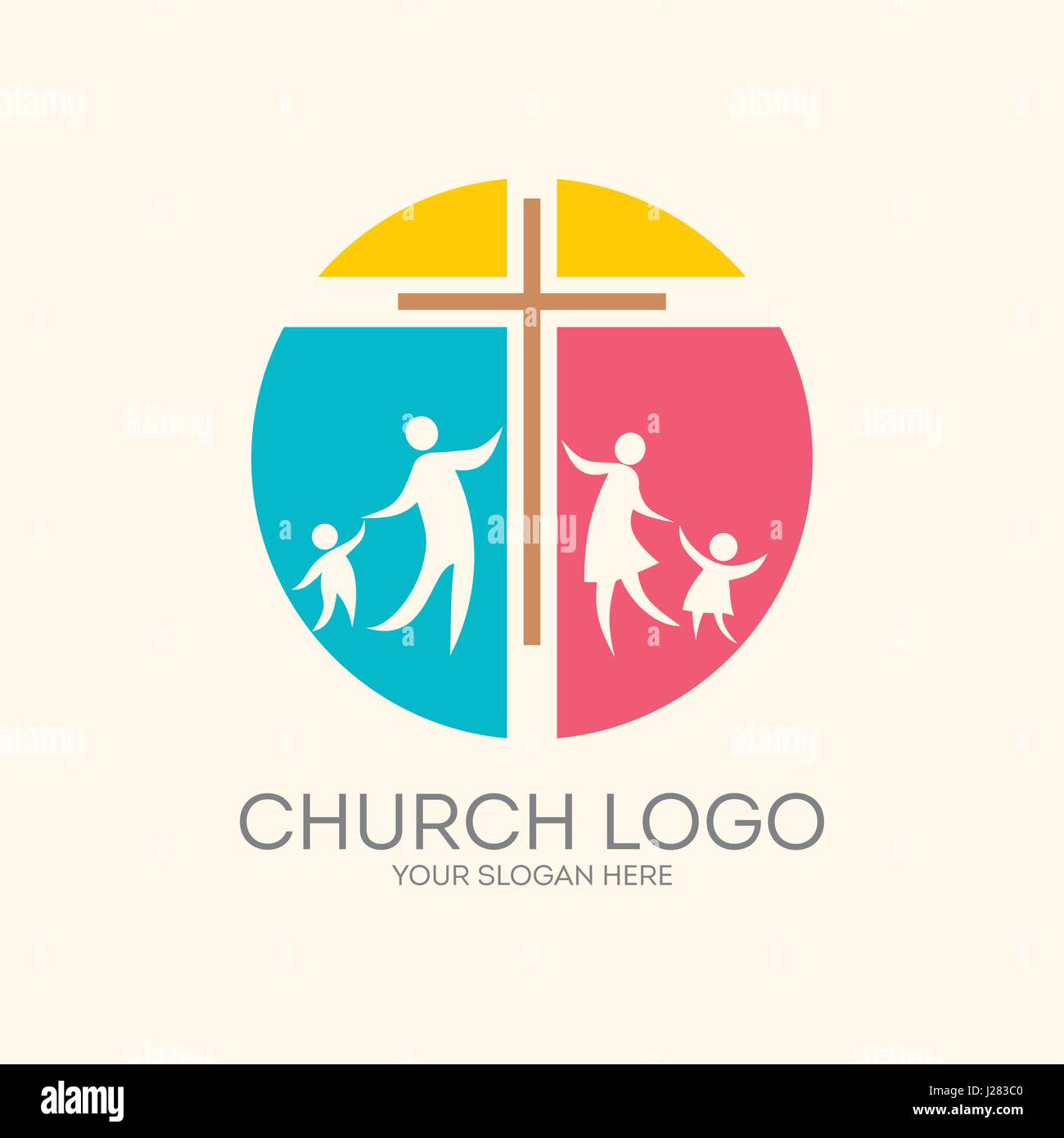 Church logo. Happy Christian family in the church Stock Vector Image ...