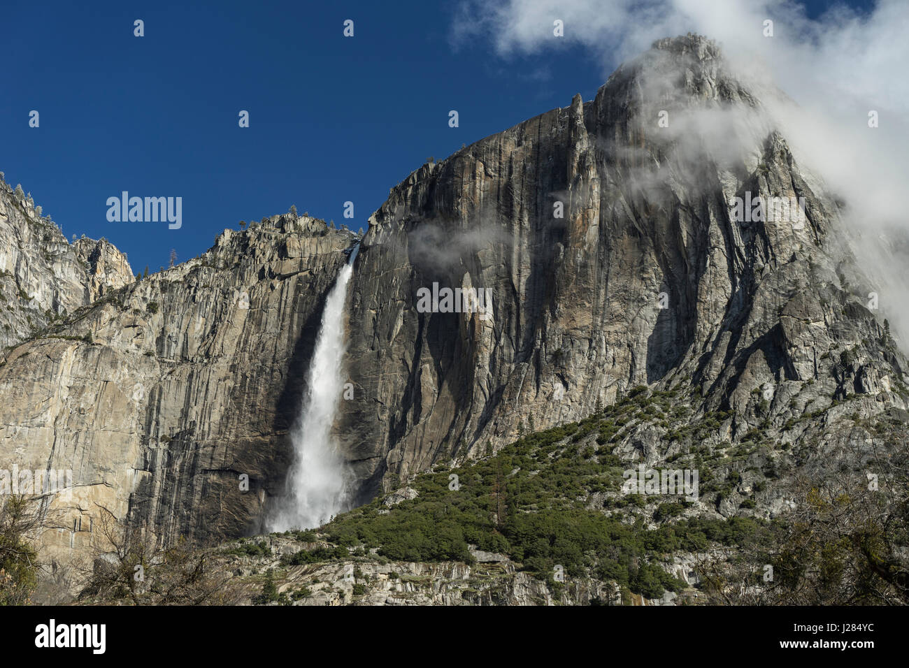 Low angle view of Bridalveil Fall at Yosemite National Park Stock Photo ...