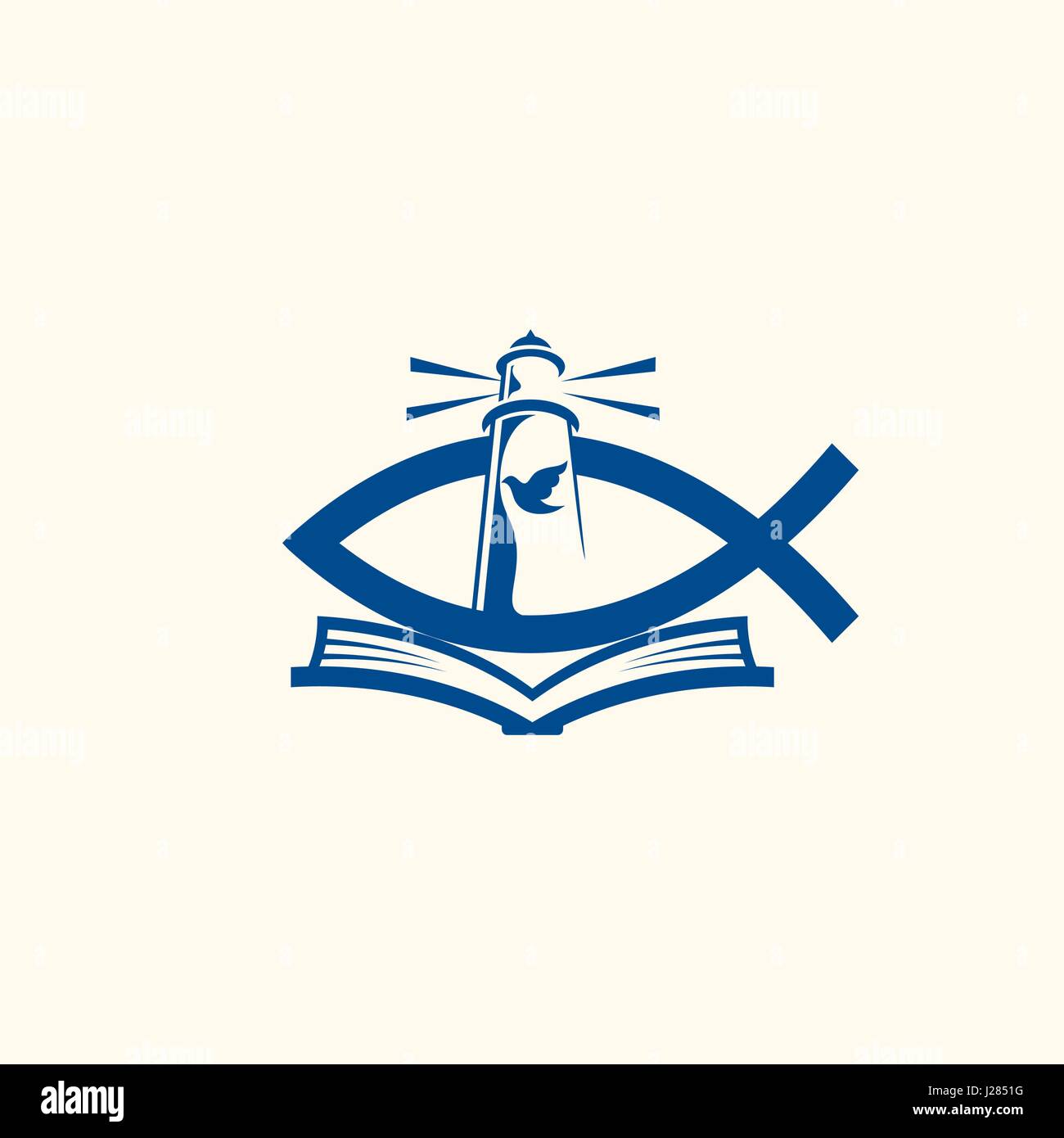 Church logo. God's lighthouse and the Holy Scripture Stock Vector Image ...
