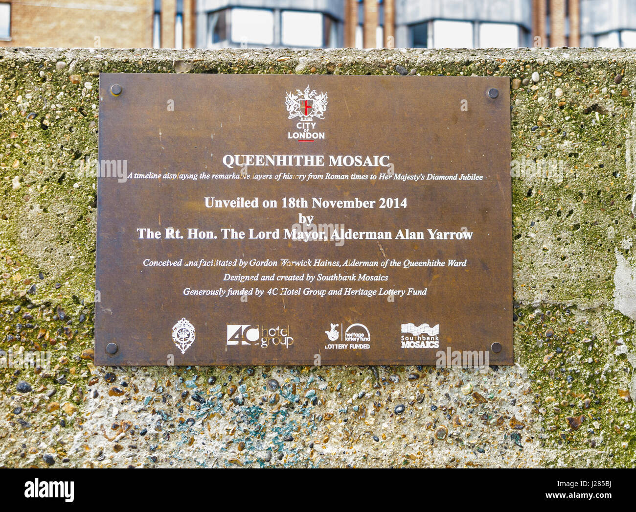 Plaque describing and giving details of the Queenhithe Mosaic on ...