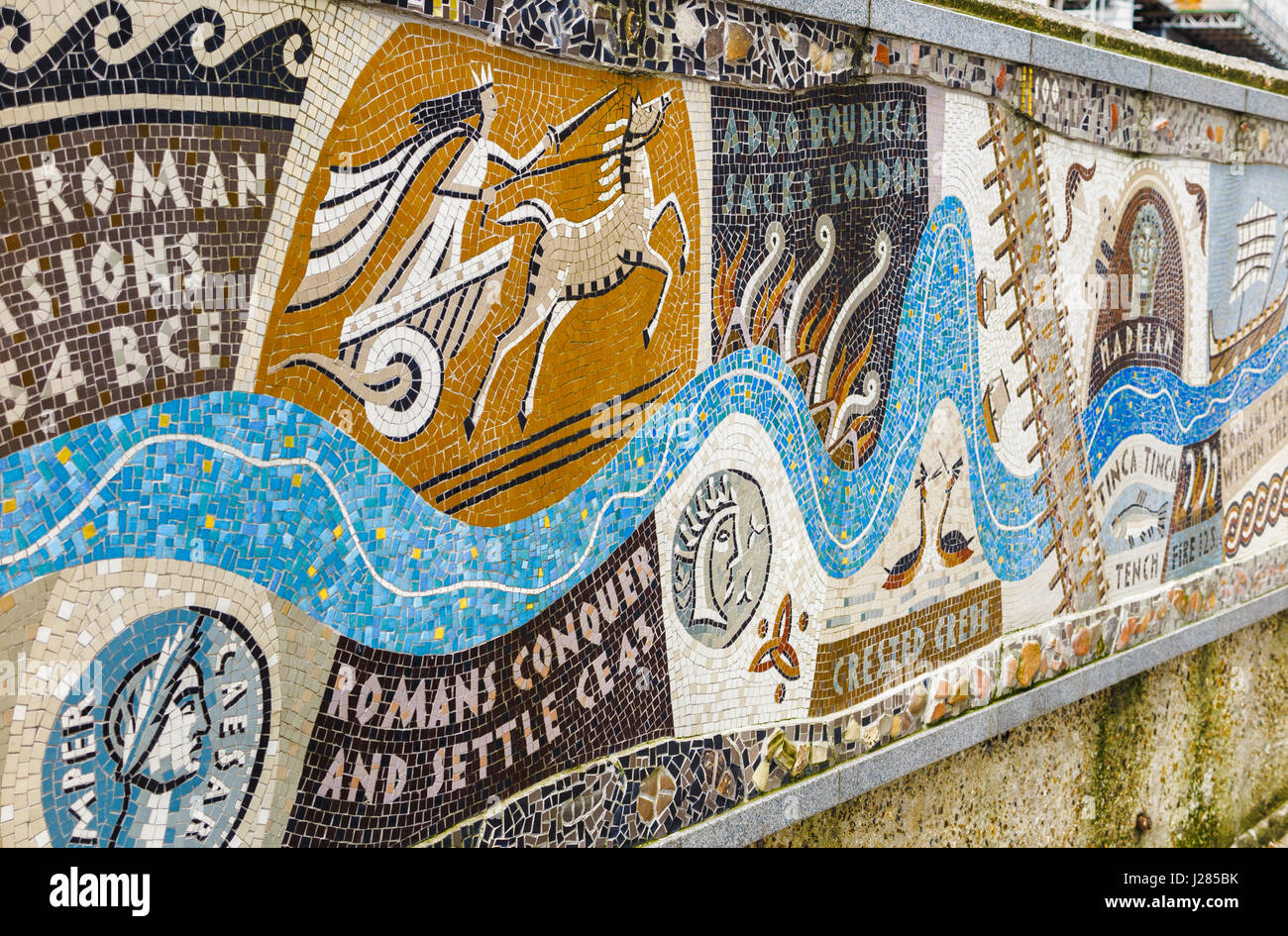 Detail of Queenhithe Mosaic (Queen Boudica or Boadicea riding her ...