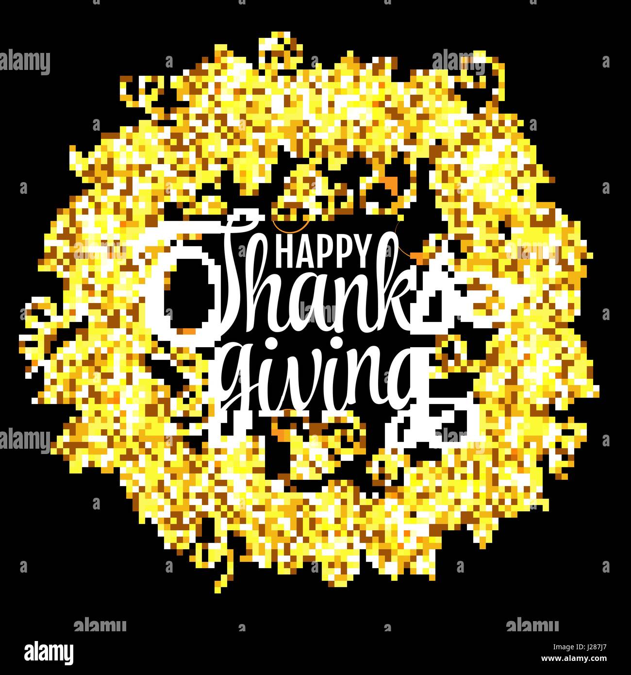 Happy Thanksgiving Day, give thanks, autumn gold glitter design. Typography posters with golden ...