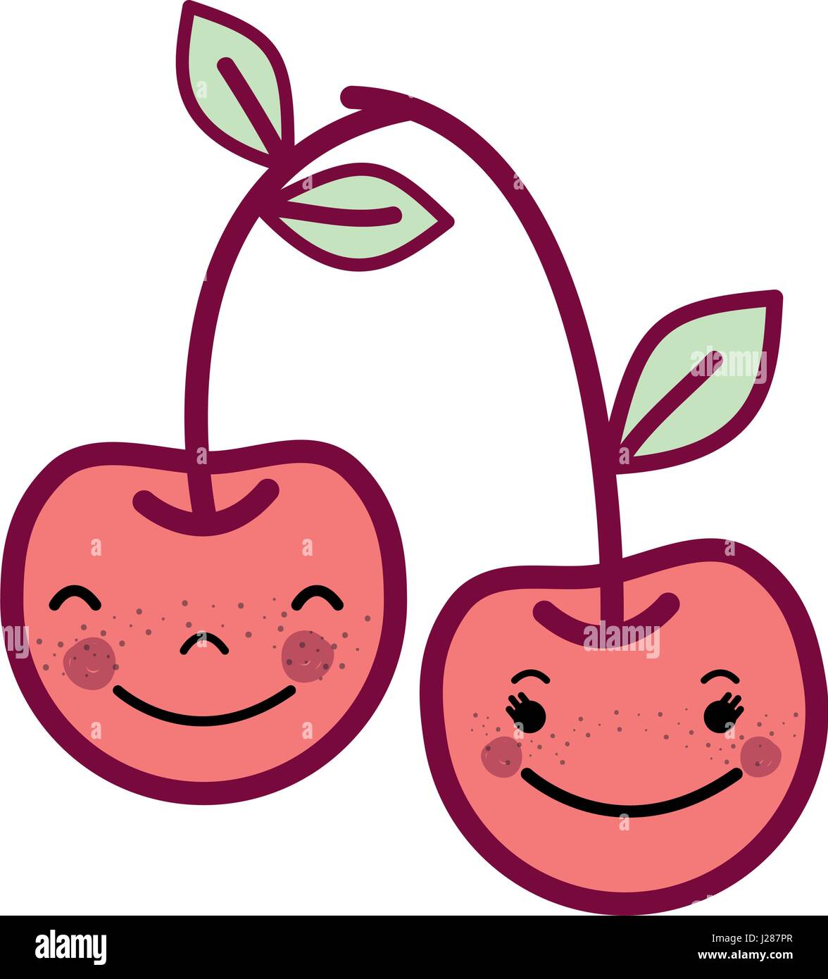 kawaii cute happy cherry fruit Stock Vector Image & Art - Alamy