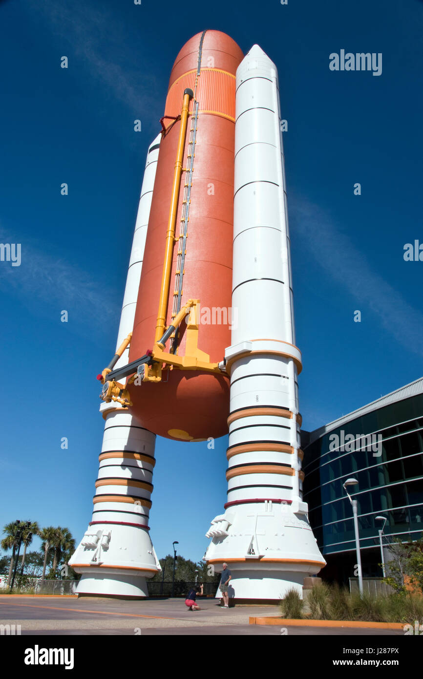 A replica of the space shuttle fuel tanks and solid rocket motors ...