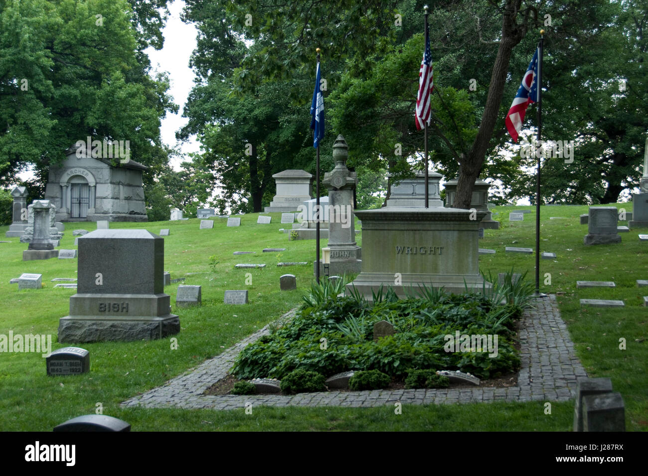 The Wright family plot, with graves of Orville and Wilbur Wright, at ...