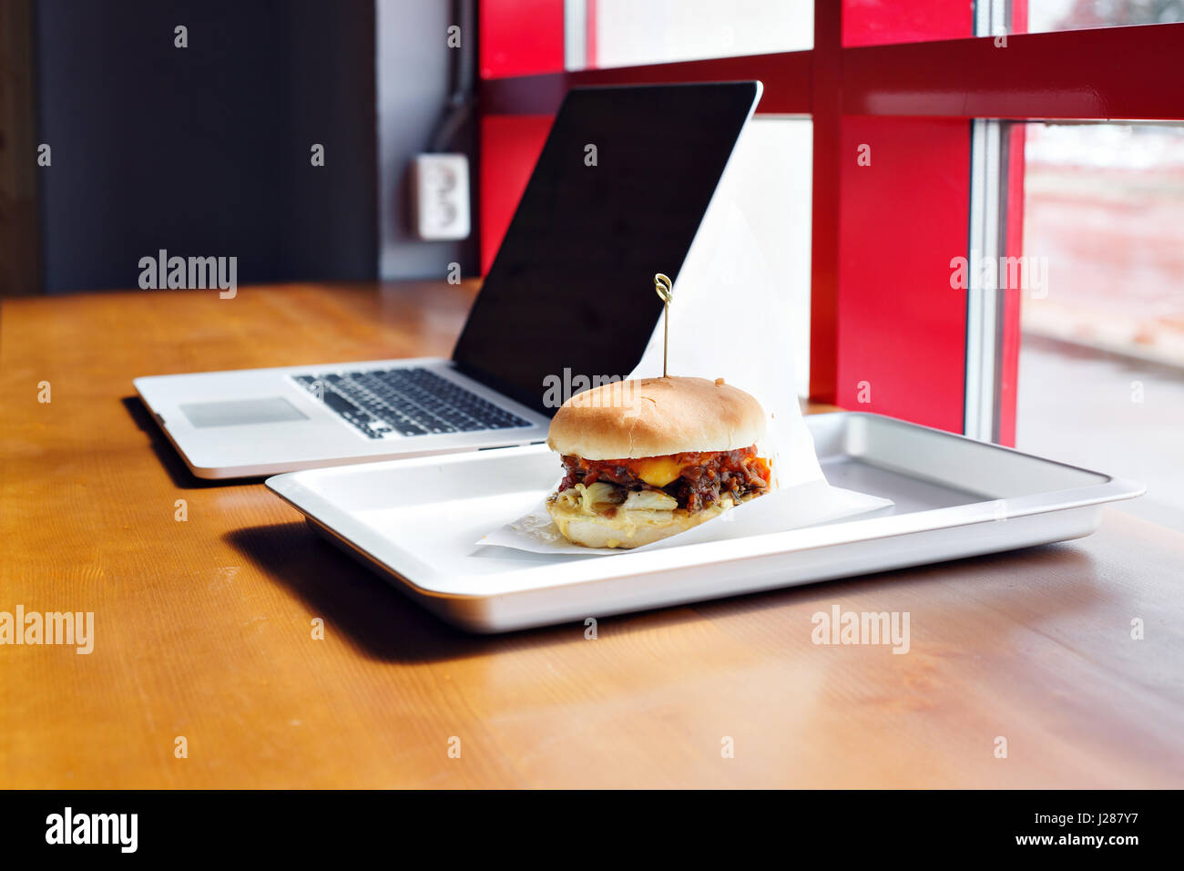 Office desk computer burger coffee hi-res stock photography and images ...