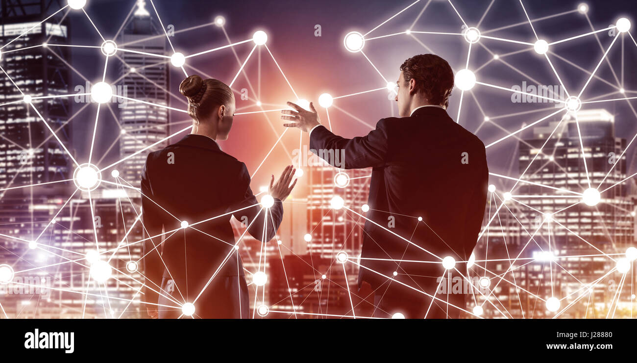 Concept of social connection and networking against night city v Stock ...