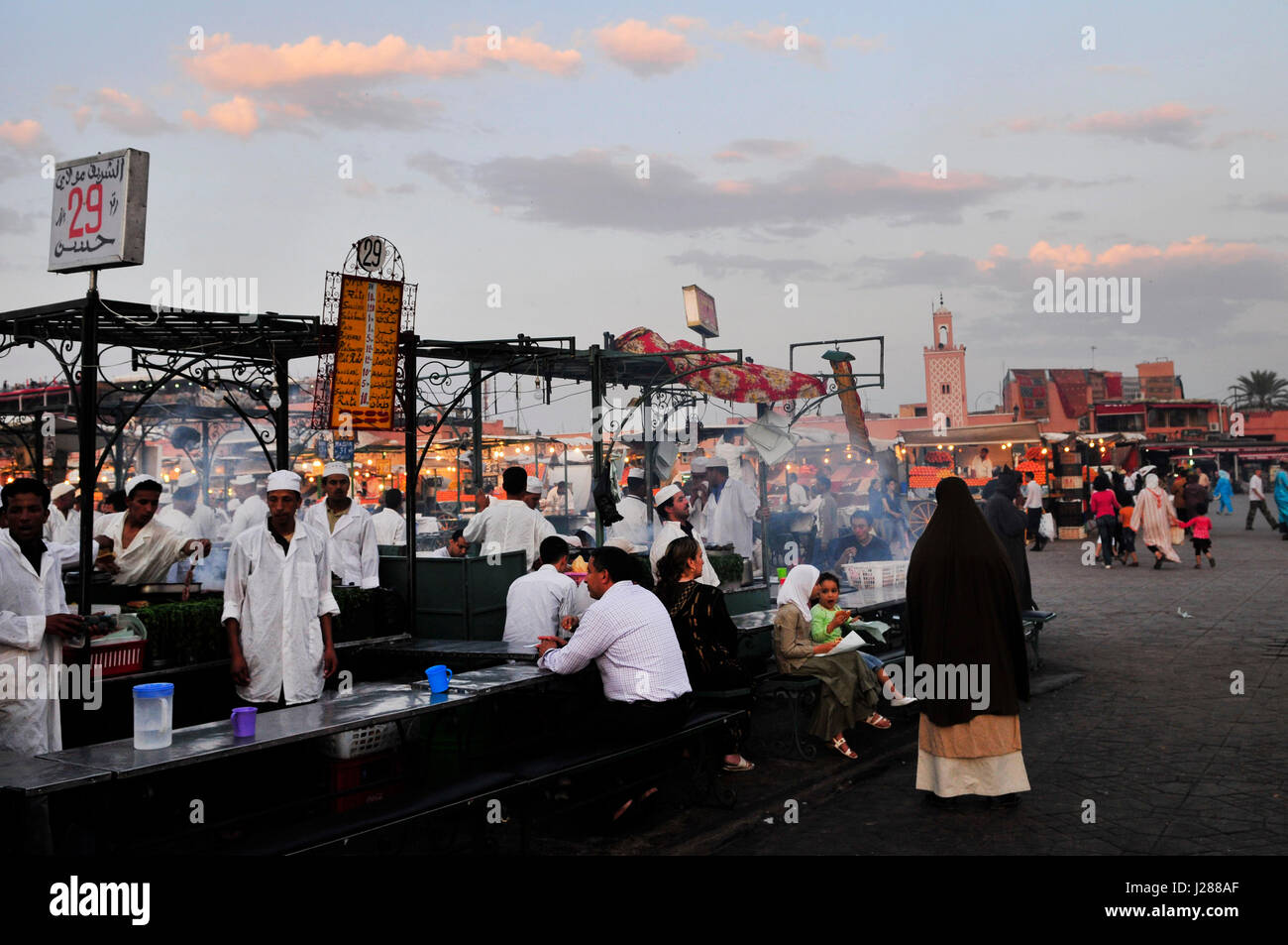 DFood stalls in the colorful night market in the Djema el fna sq. in ...