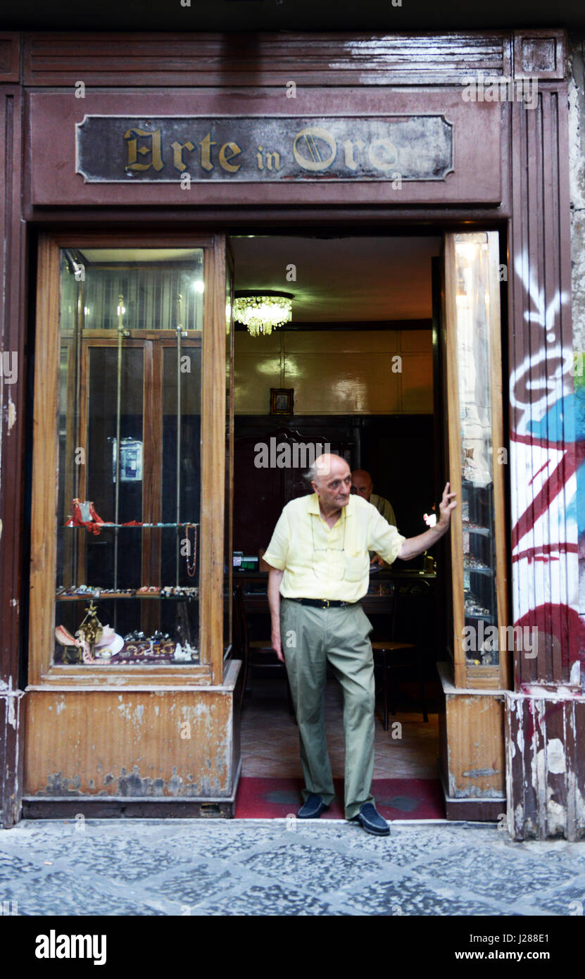 An old gold shop in the old city of Napoli Stock Photo - Alamy