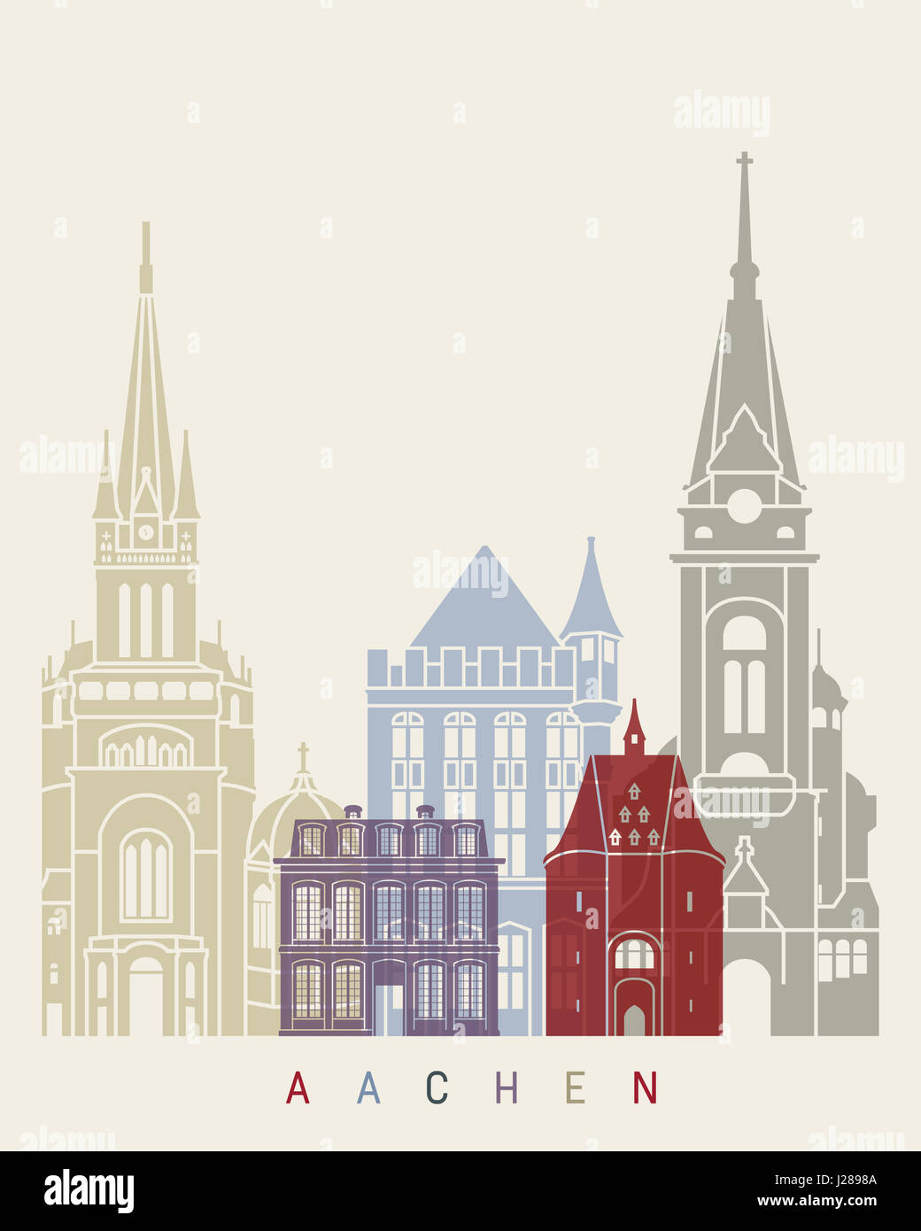 Aachen skyline poster in editable vector file Stock Photo - Alamy