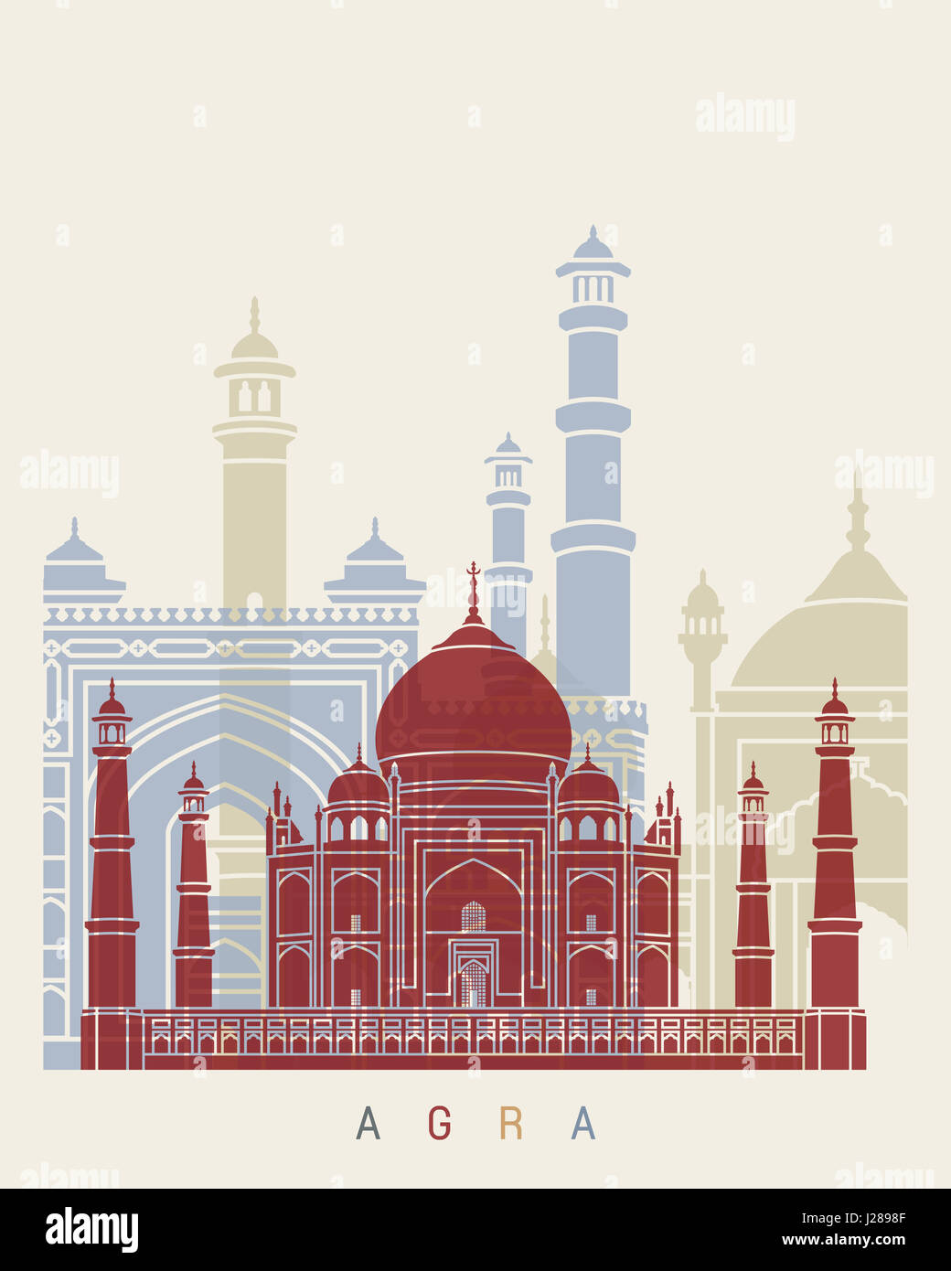 Agra skyline poster in editable vector file Stock Photo - Alamy