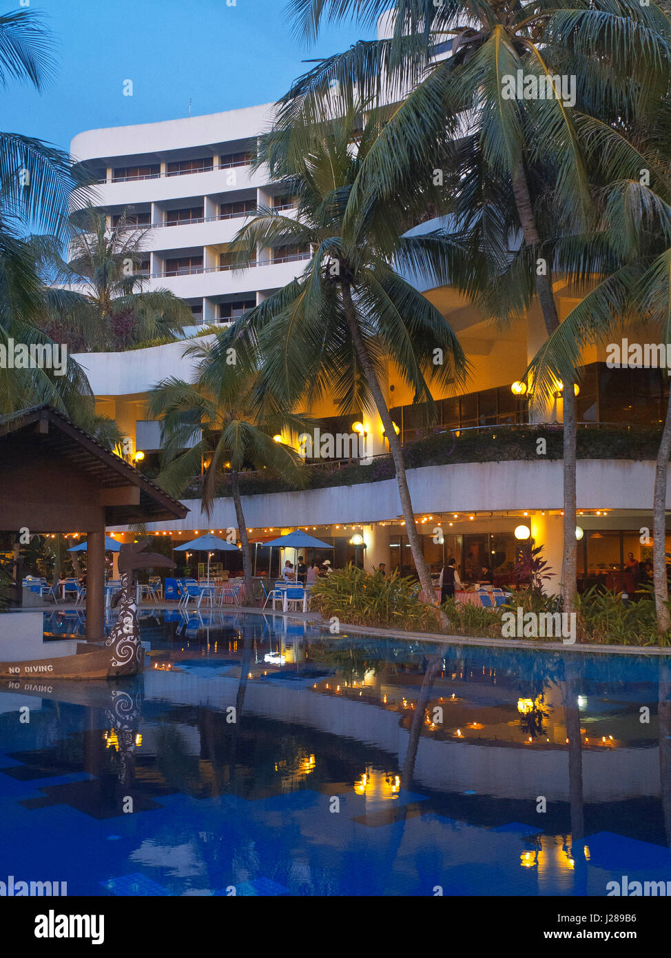 Malaysia, Island of Borneo, Sarawak state, Miri Hotel and pool in the ...