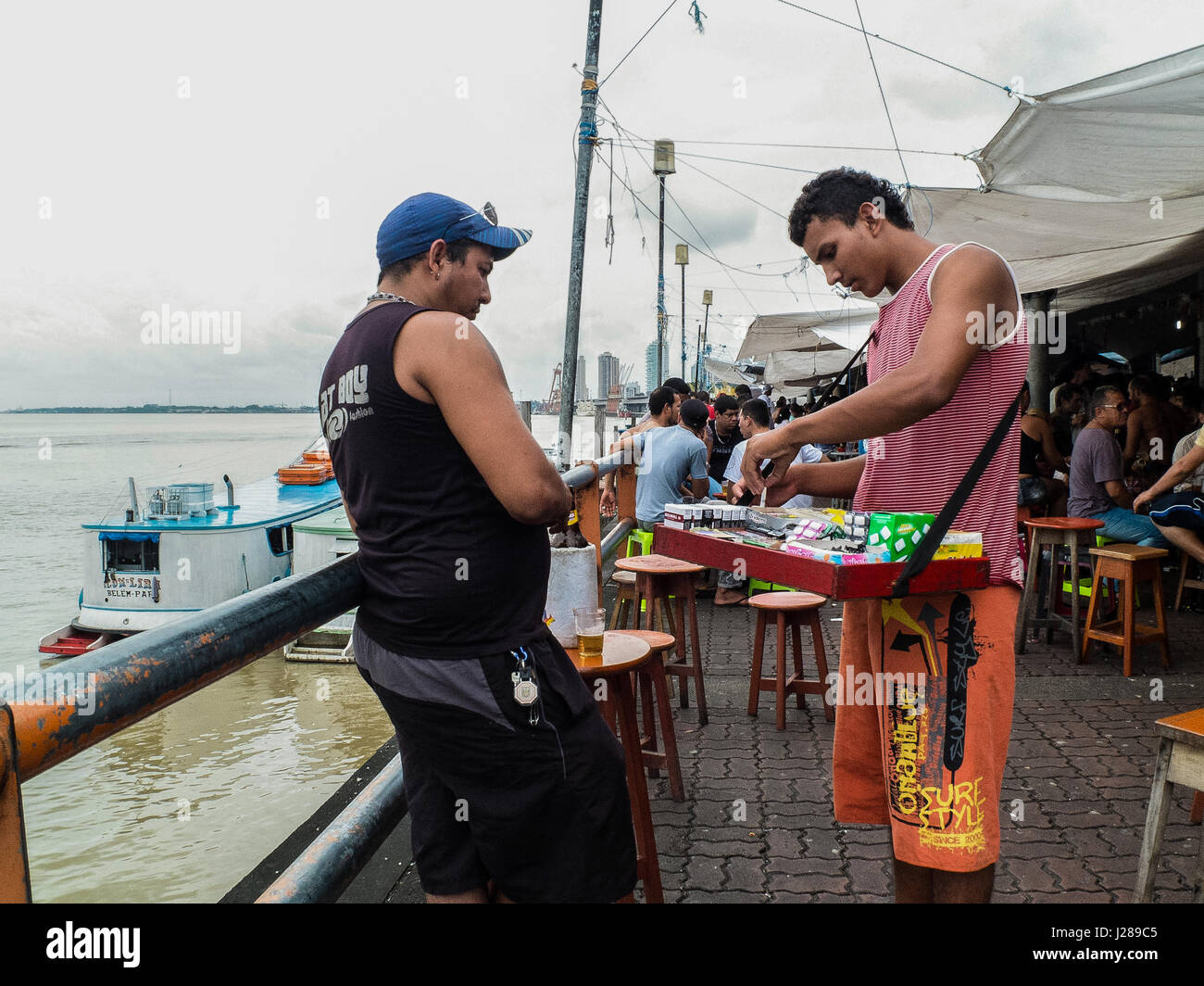South America, Brazil, Belem, street cigarette vendor at the Ver o Peso ...