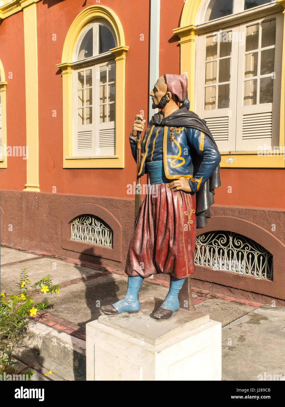 South America, Amazon, Manaus, painted statue of a Zouave in front of ...