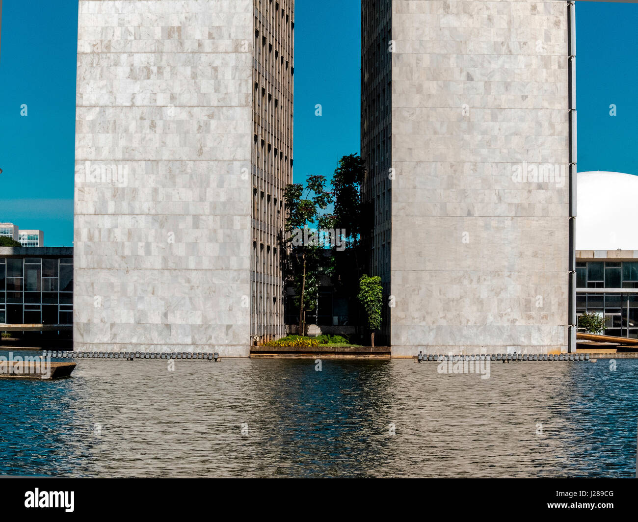 South America, Brazil, Brasilia, towers of the National Congress ...