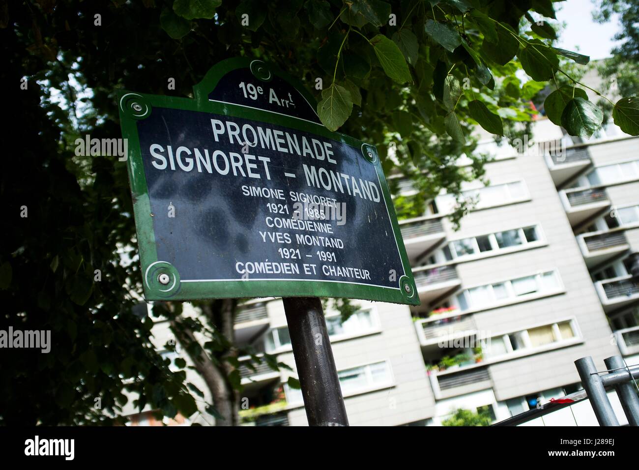 France, Paris, sign indicating Promenade Signoret-Montand Stock Photo ...