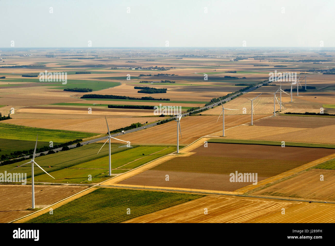 France, Centre France, near Sainville, aerial view of wind turbines ...