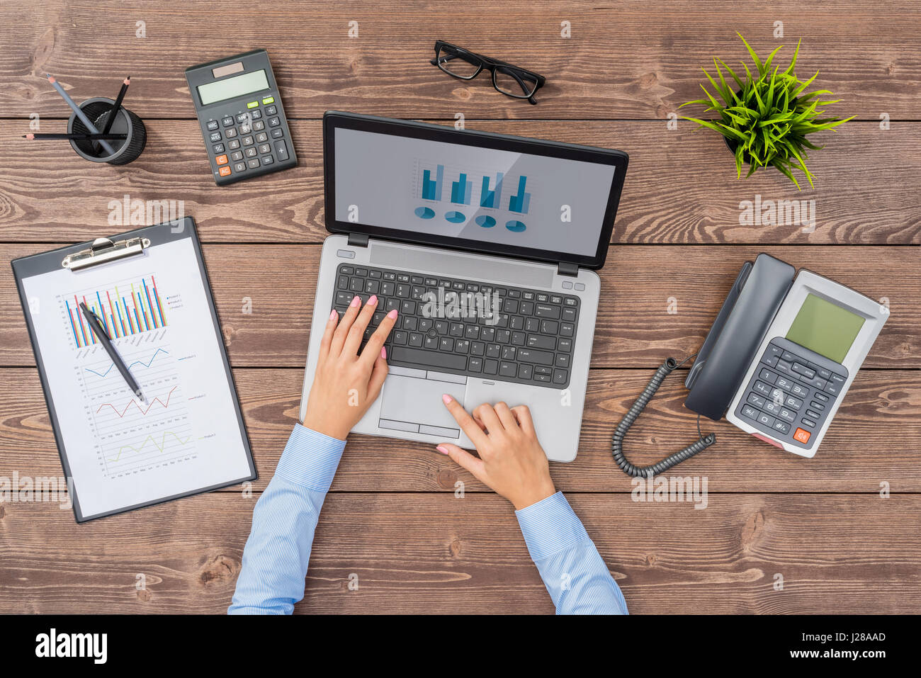 Overhead shot of business desktop Stock Photo - Alamy