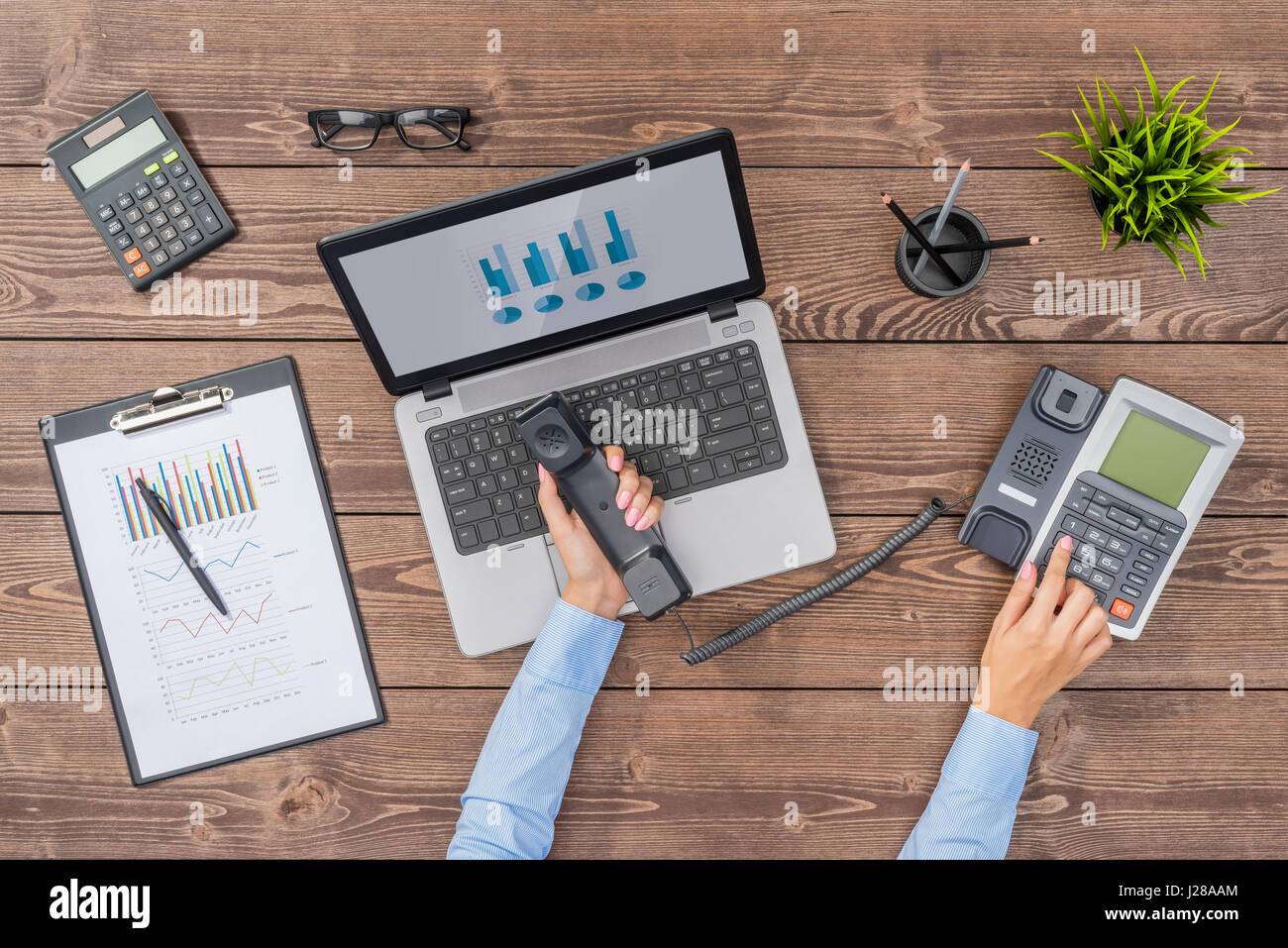 Overhead shot of business desktop Stock Photo - Alamy