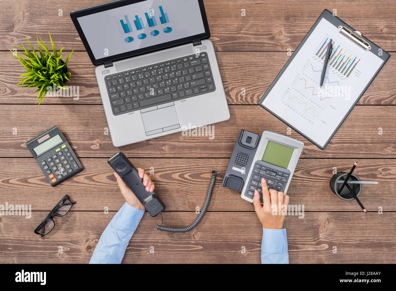 Overhead shot of business desktop Stock Photo - Alamy