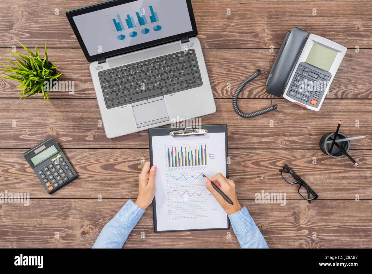 Overhead shot of business desktop Stock Photo - Alamy