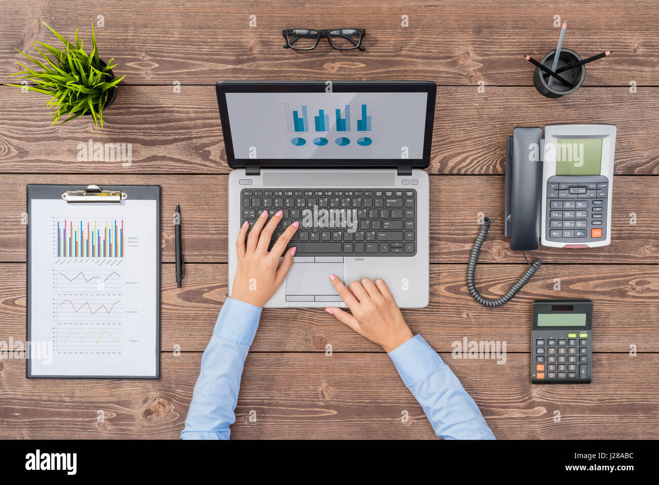 Overhead shot of business desktop Stock Photo - Alamy