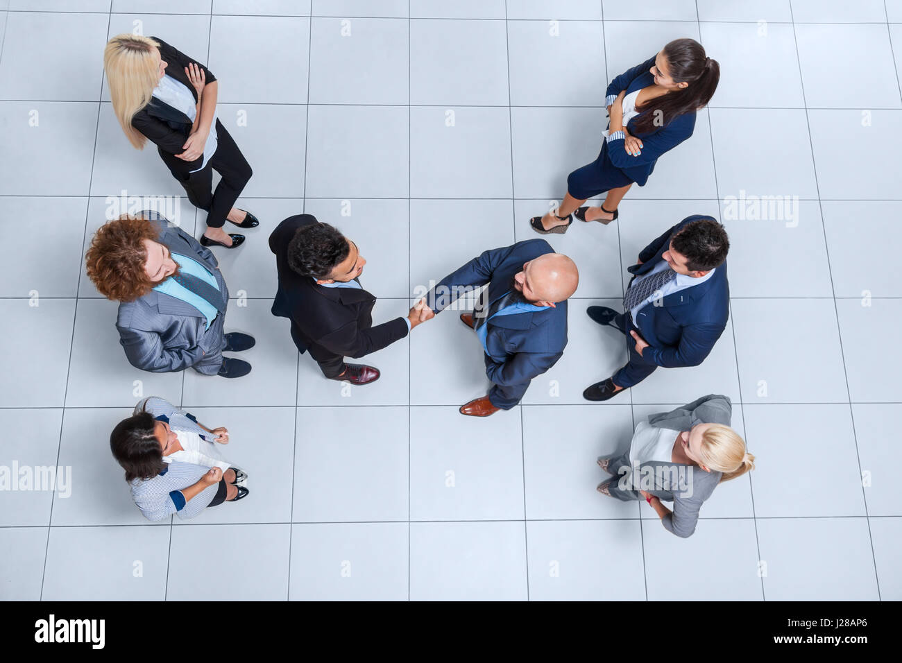 Business People Group Boss Hand Shake Welcome Gesture Top Angle View ...