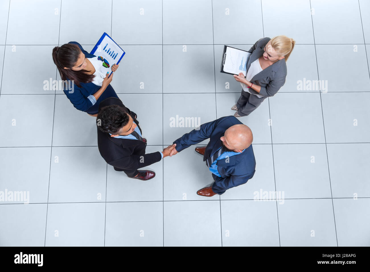 Business People Group Boss Hand Shake Welcome Gesture Top Angle View ...