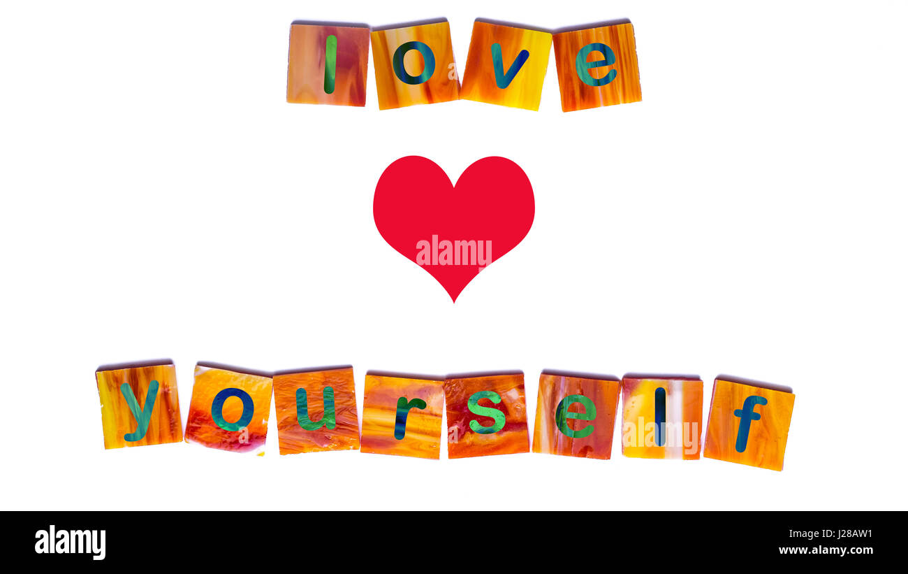 Orange mosaic tiles with letters in front of white background - Love ...