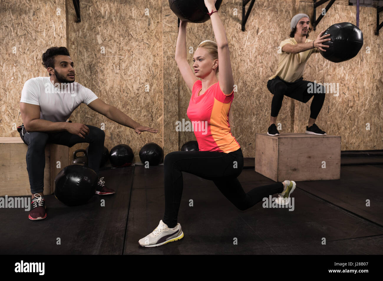 Sport Fitness People Group Crossfit Training Equipment, Young Healthy ...