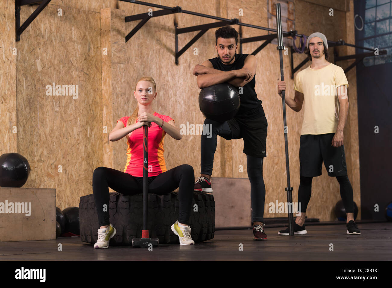 Sport Fitness People Group Crossfit Training Equipment, Serious Young ...