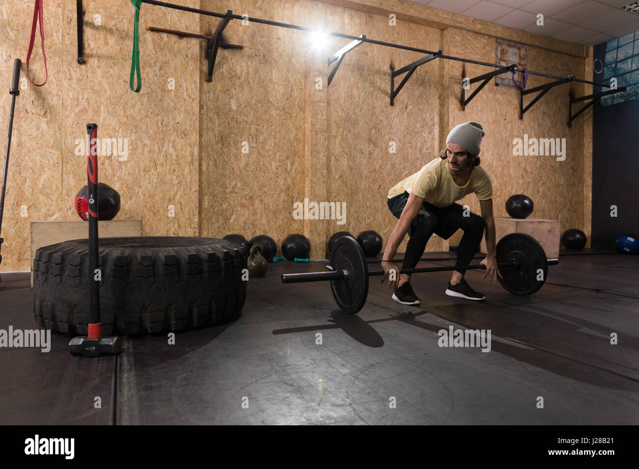 Sport Fitness Man Lifting Barbell Crossfit Training, Young Healthy Guy ...