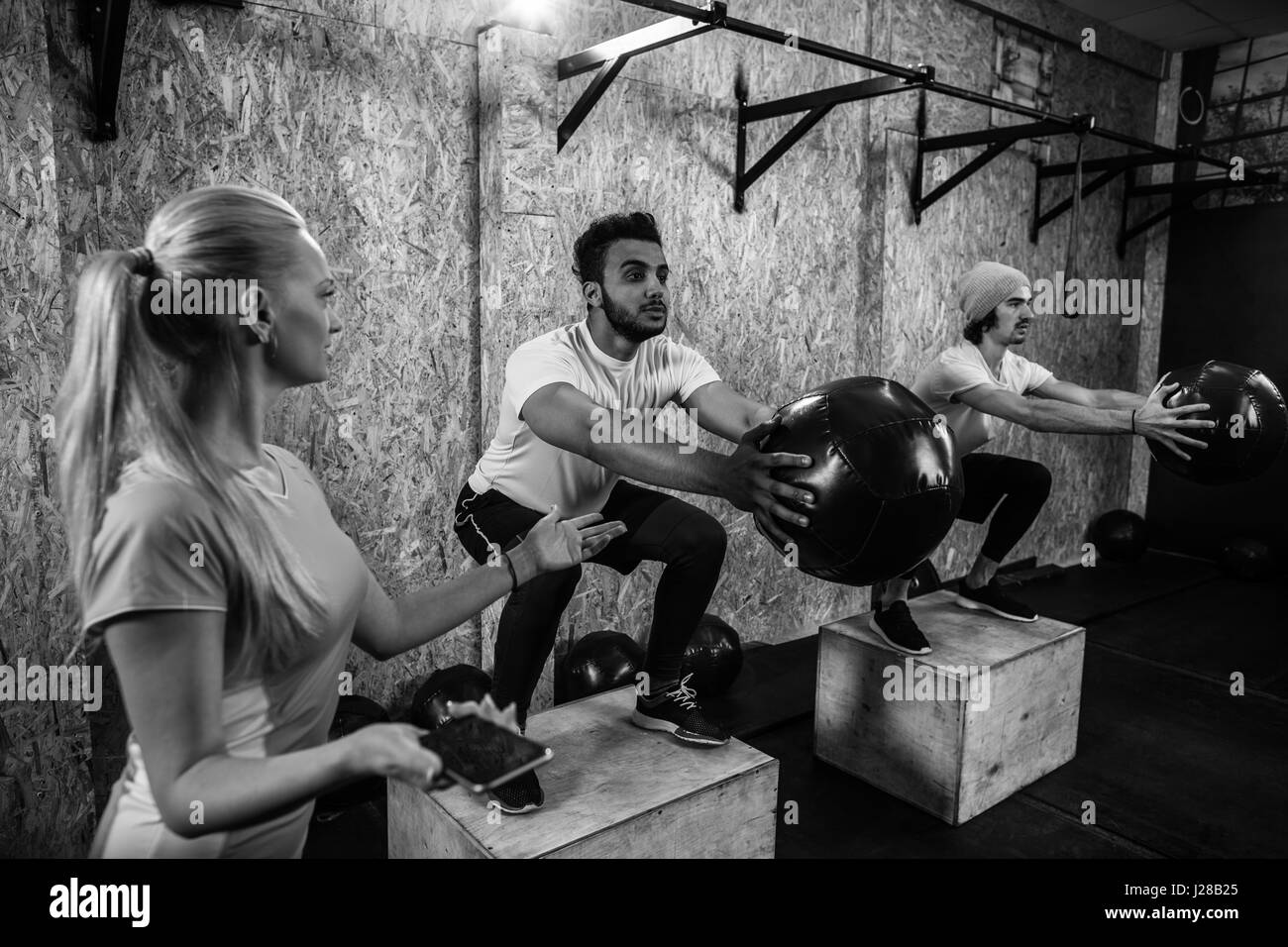 Sport Fitness People Group Crossfit Training Equipment, Young Healthy ...