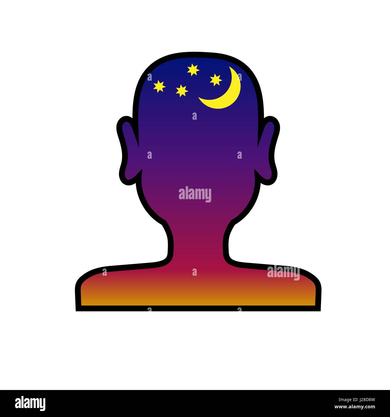 The contour of the male head with the stars and the moon filled night ...