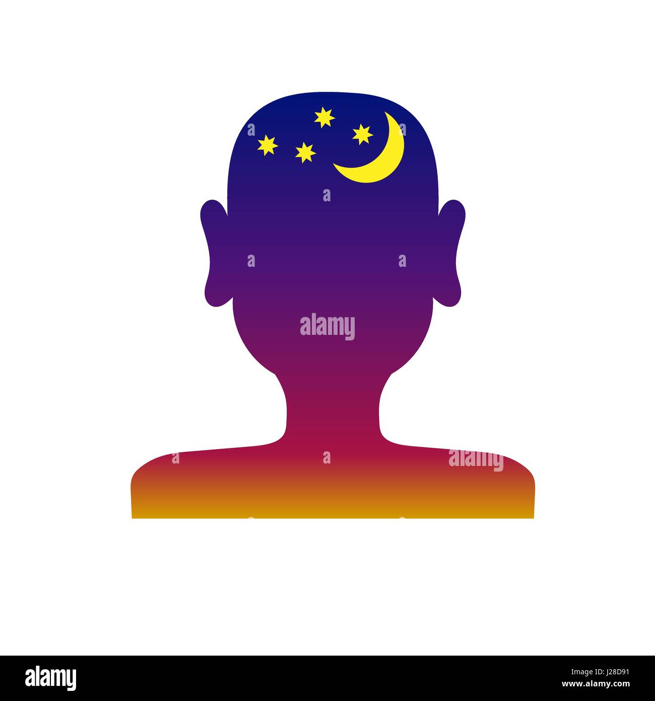 The contour of the male head with the stars and the moon filled night ...