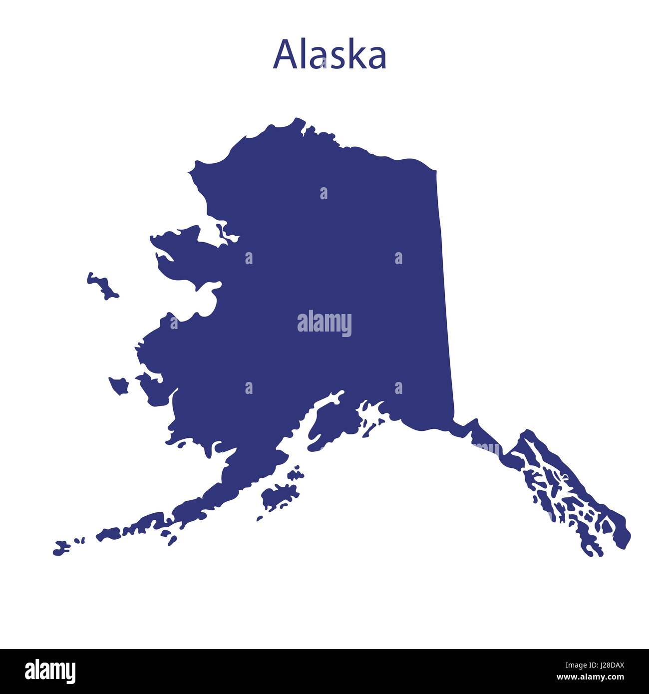 United States, Alaska. Dark blue silhouette of the state on its borders ...
