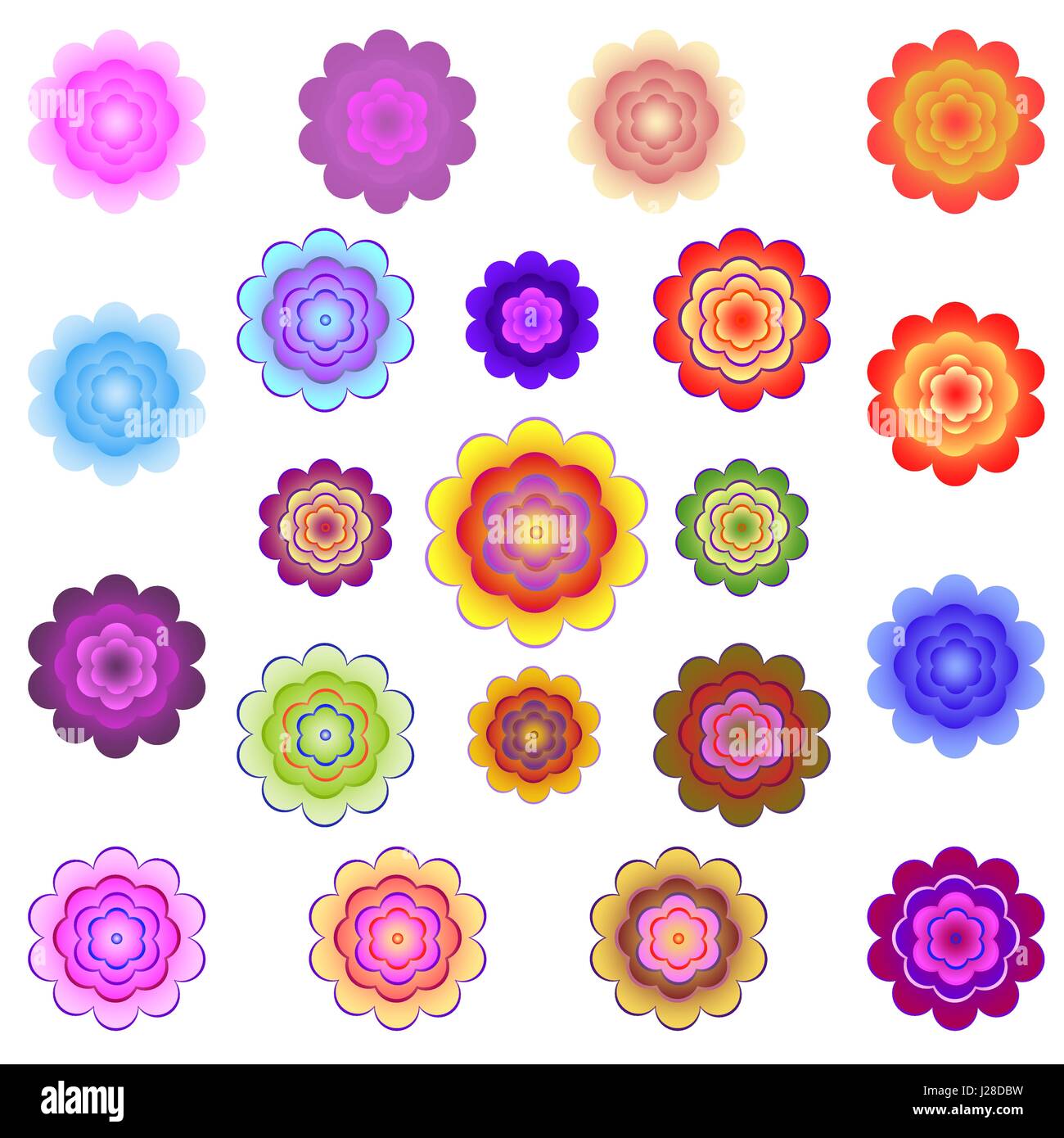 Templates of bright colored stylized flowers on a white background for ...