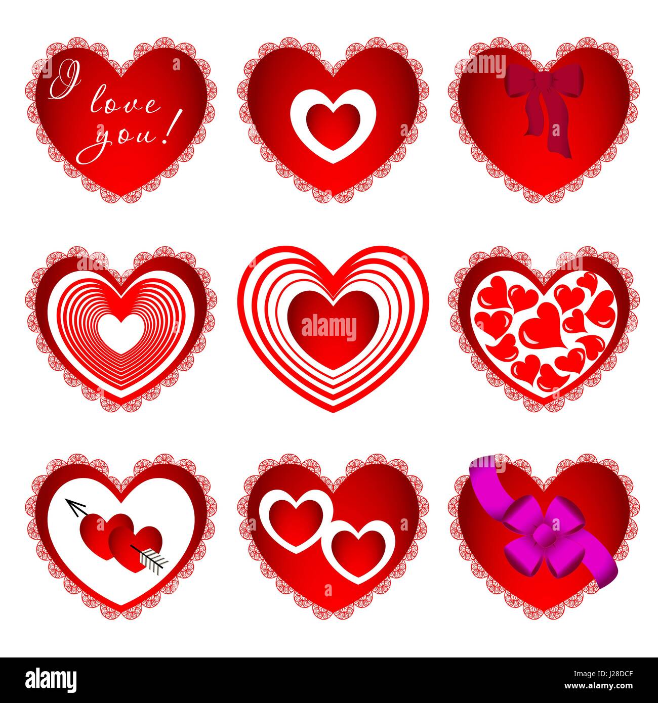 Nine of hearts in different design. Gift for Valentine s day. Vector ...