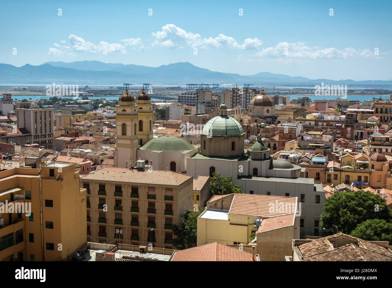 View on the city of Cagliari, the capital of Sardinia, Italy. Colorful ...